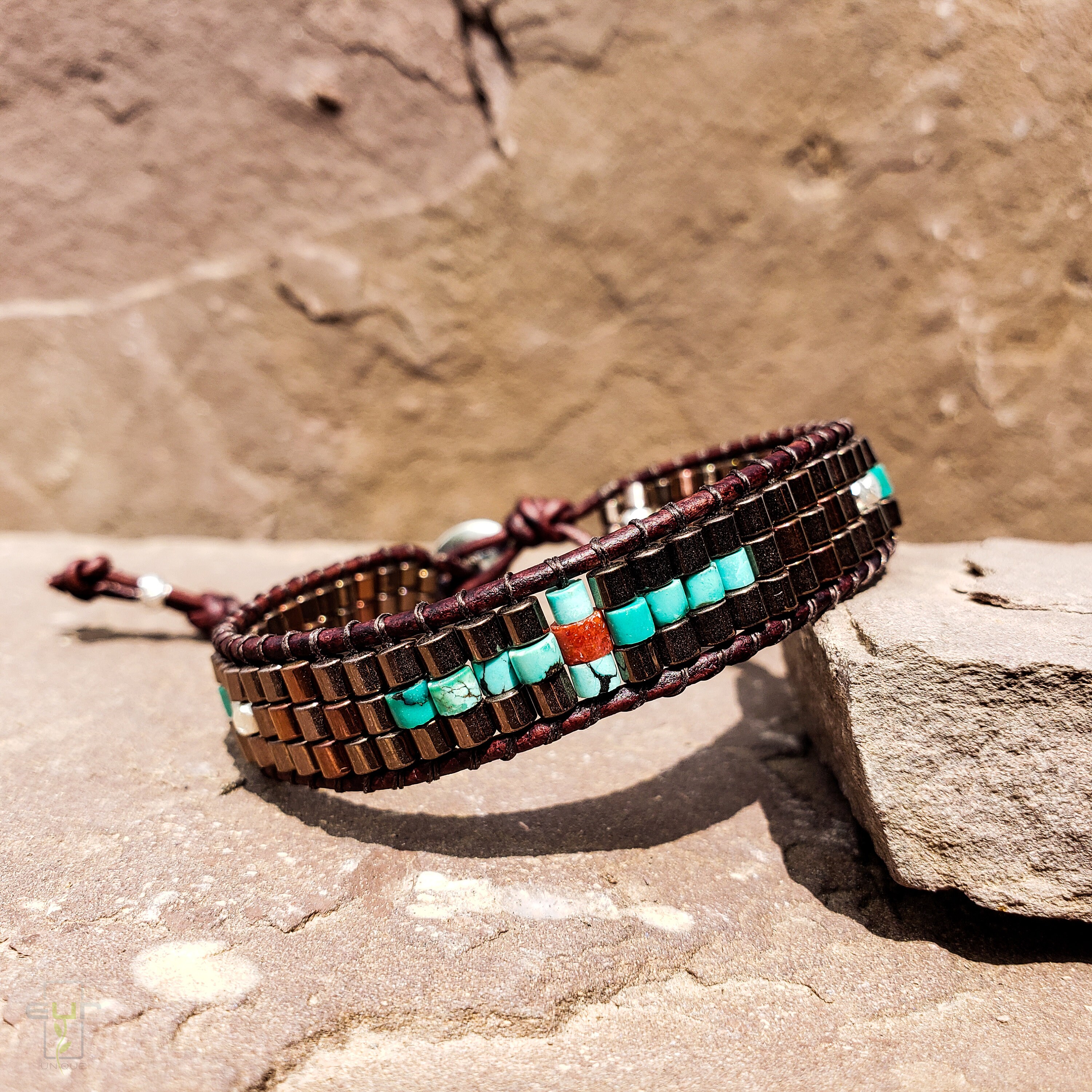 Leather Ladder Wrap Turquoise Heishi Apple Coral Brass and | Etsy