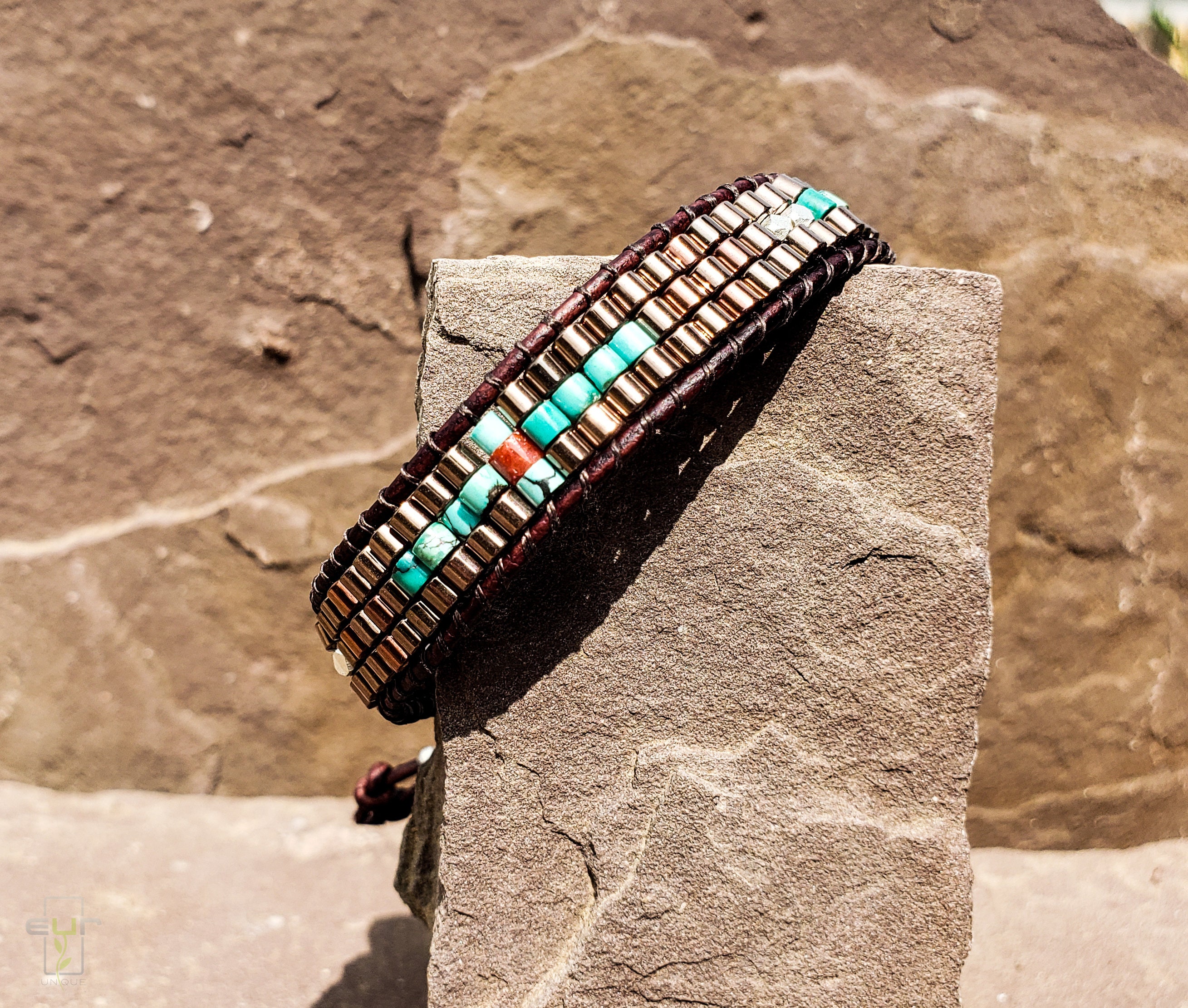 Leather Ladder Wrap Turquoise Heishi Apple Coral Brass and | Etsy