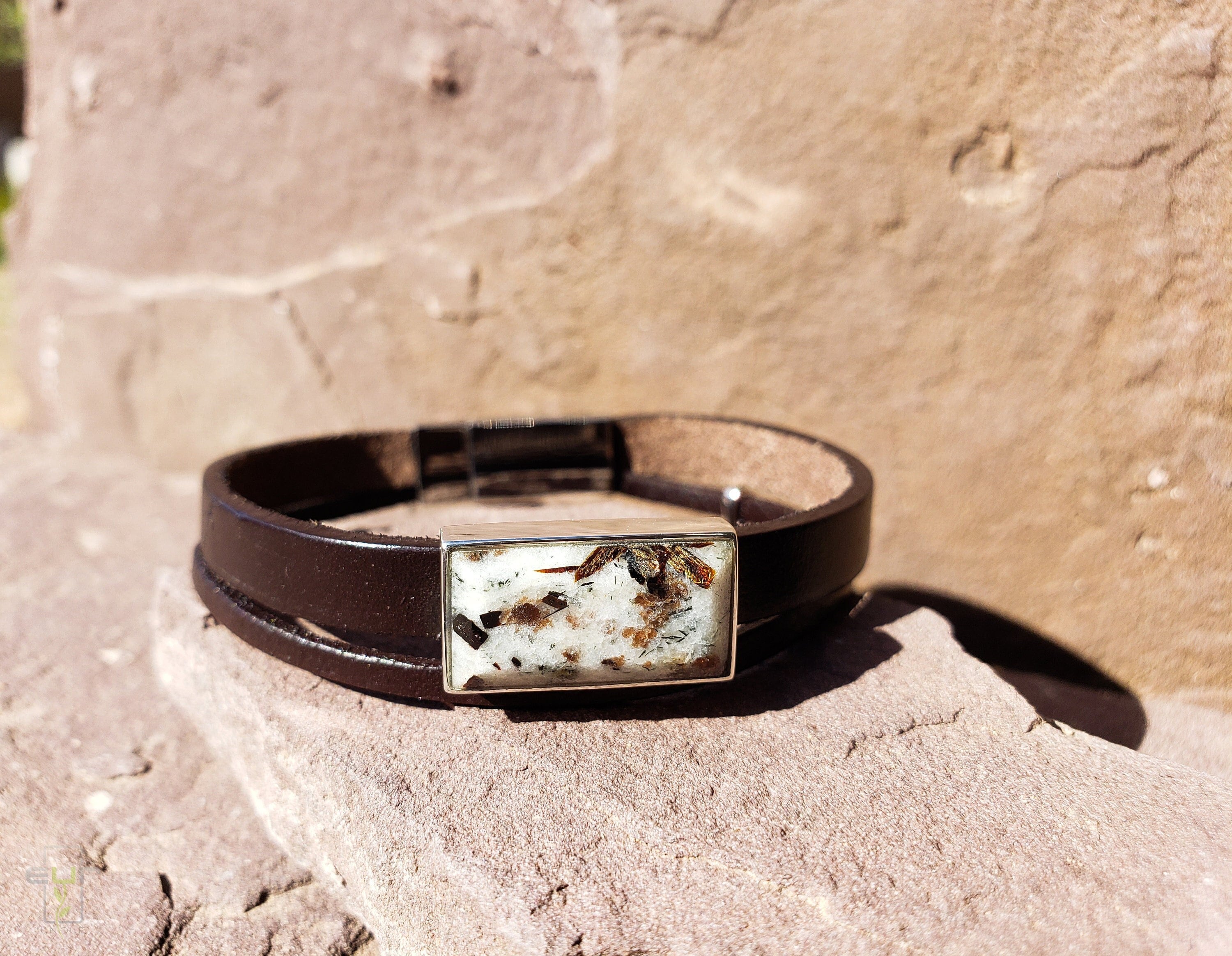 Leather and Astrophyllite Cuff Bracelet Solid Sterling Silver - Etsy
