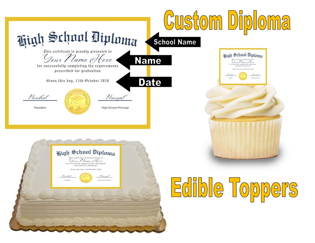 Custom Graduation Diplomas Edible Cupcake Toppers or Rice Crispy Treats ...