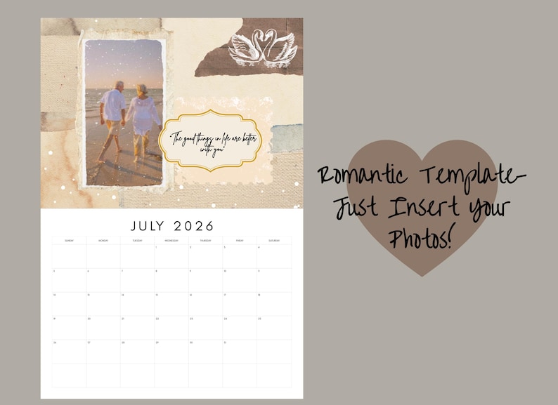 2026 Romantic Calendar Canva Template for Digital Download Boyfriend ...