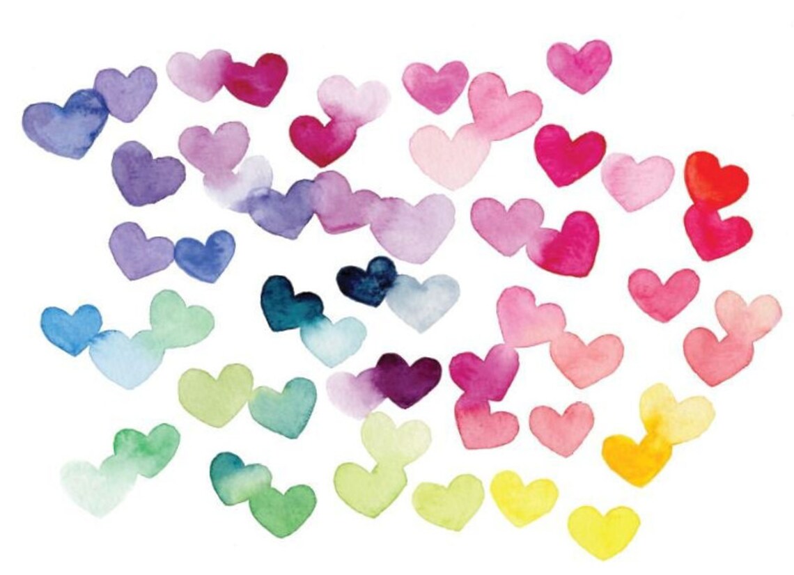 Colorful Rainbow Hearts Watercolor Painting Print Artwork - Etsy