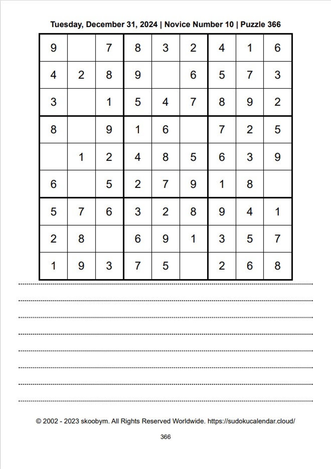 2024 Printable Sudoku Yearly Calendar Planner Ideal for Beginners ...