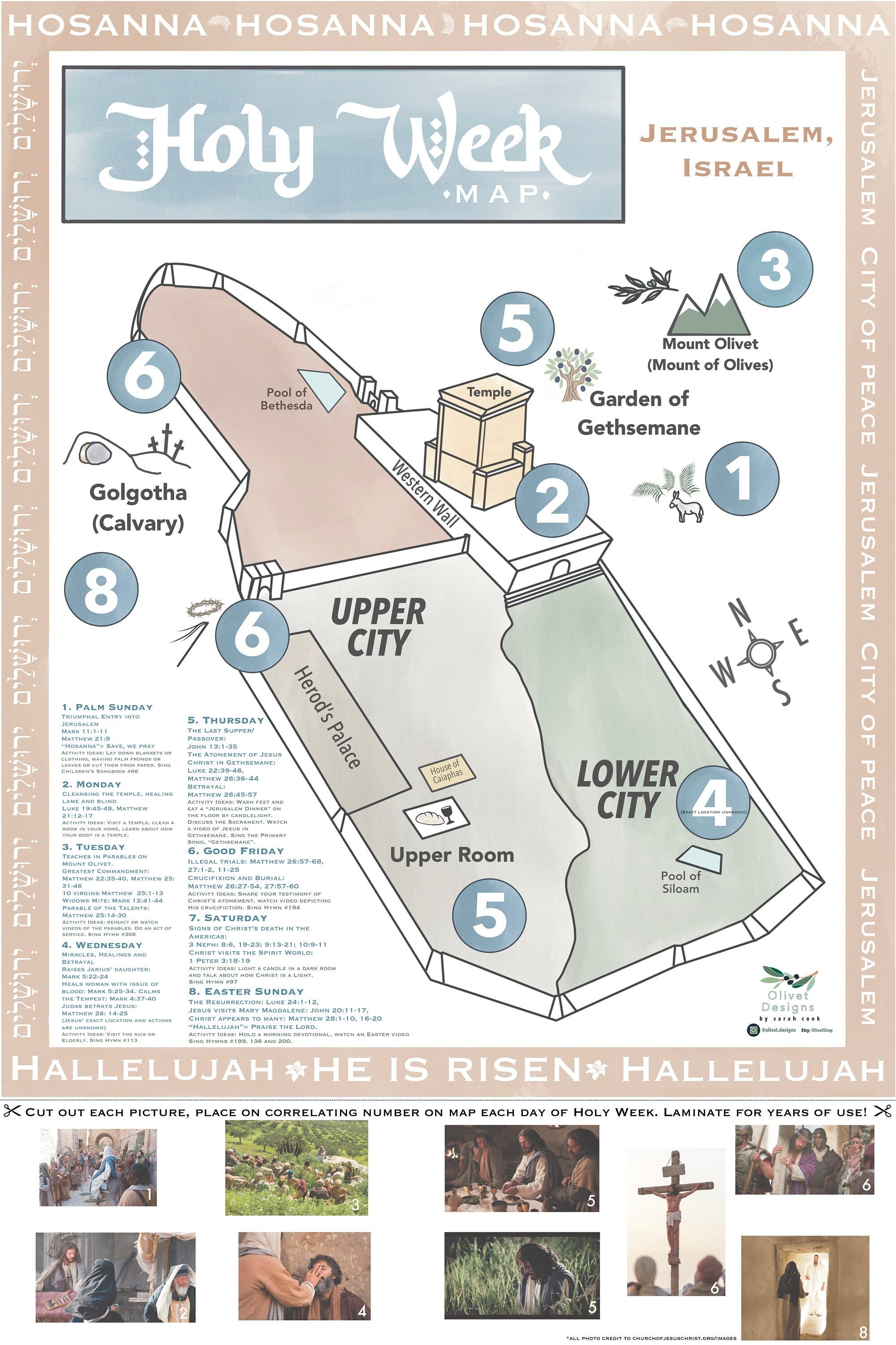 DIGITAL DOWNLOAD Holy Week Map of Jerusalem Easter Holy Land Israel ...