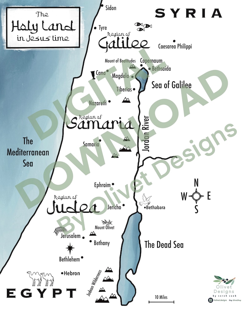 DIGITAL DOWNLOAD Map of Israel (the Holy Land in Jesus' Time) Holy Land ...