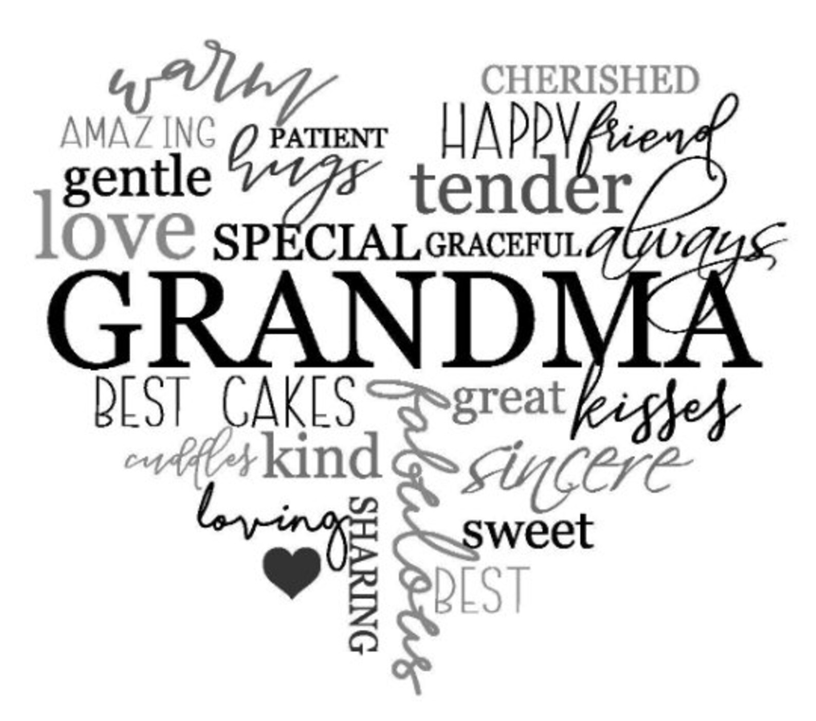 Grandma Love Word Cloud Digital Download PNG Sublimation | Etsy