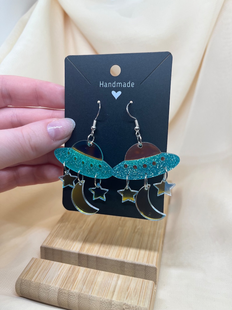 Alien & UFO Funky Space Acrylic Colorful Sparkle Cartoon Dangle ...