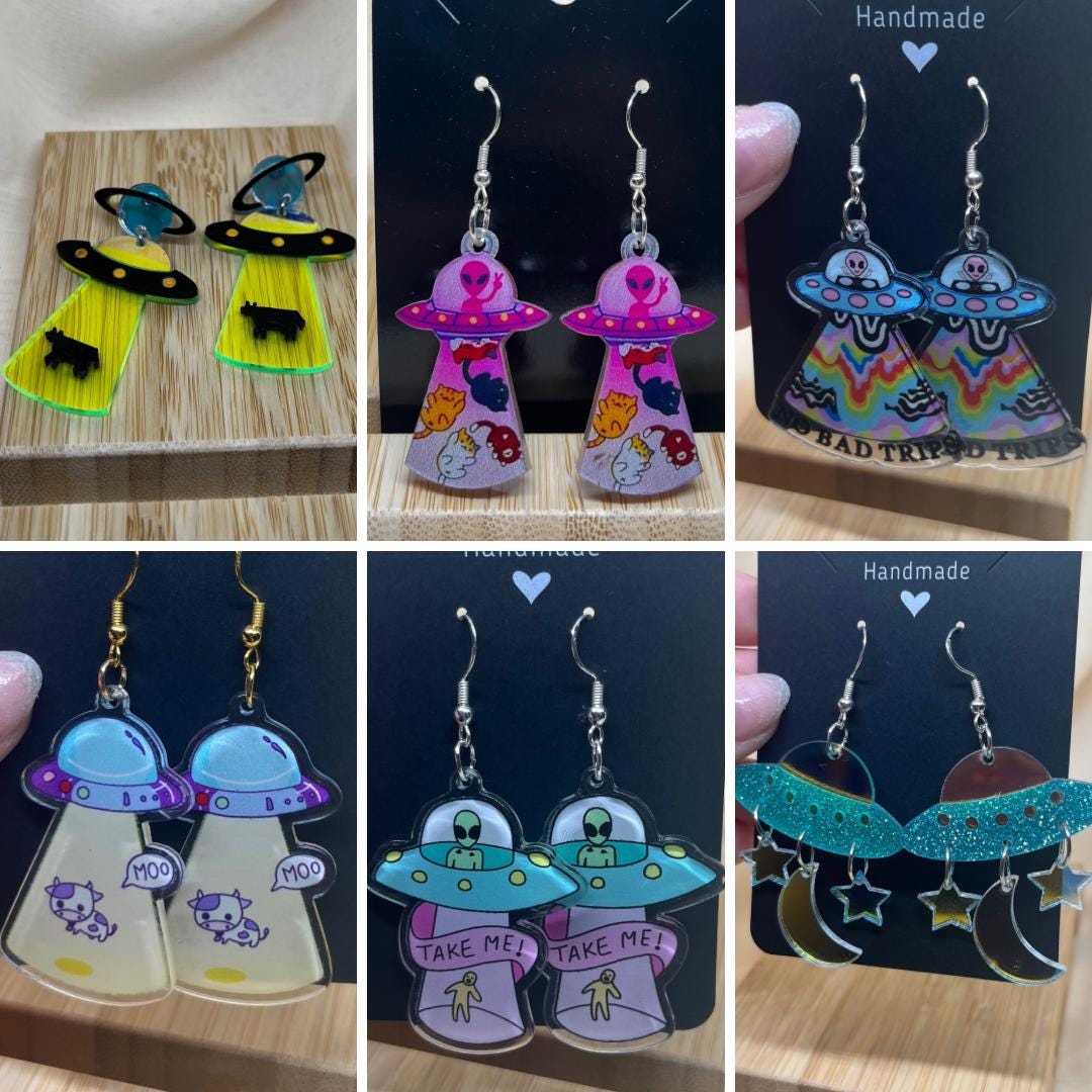 Alien & UFO Funky Space Acrylic Colorful Sparkle Cartoon Dangle ...