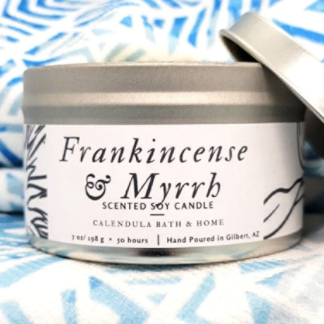 Frankincense & Myrrh Scented Soy Wax Container Candle | Travel Tin - Etsy
