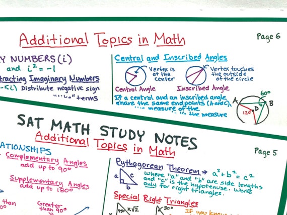 SAT Math Study Notes for High School Students Subset 3: | Etsy