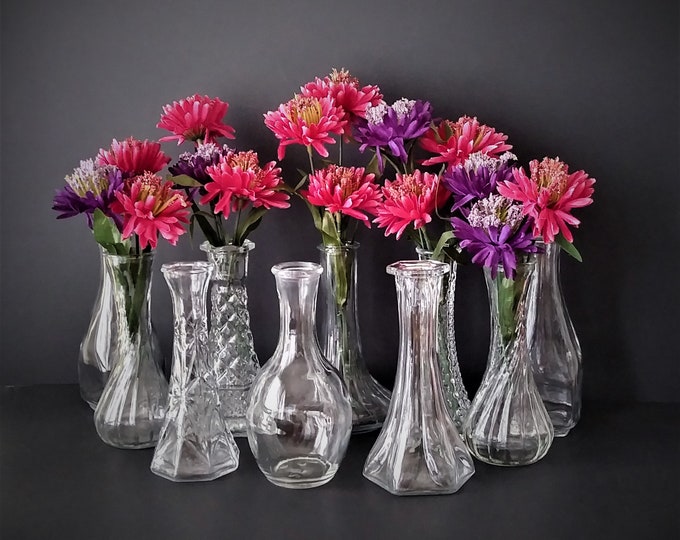 Set of 10 Vintage Clear Glass Vases, Small Clear Glass Bud Vases, 6 ...