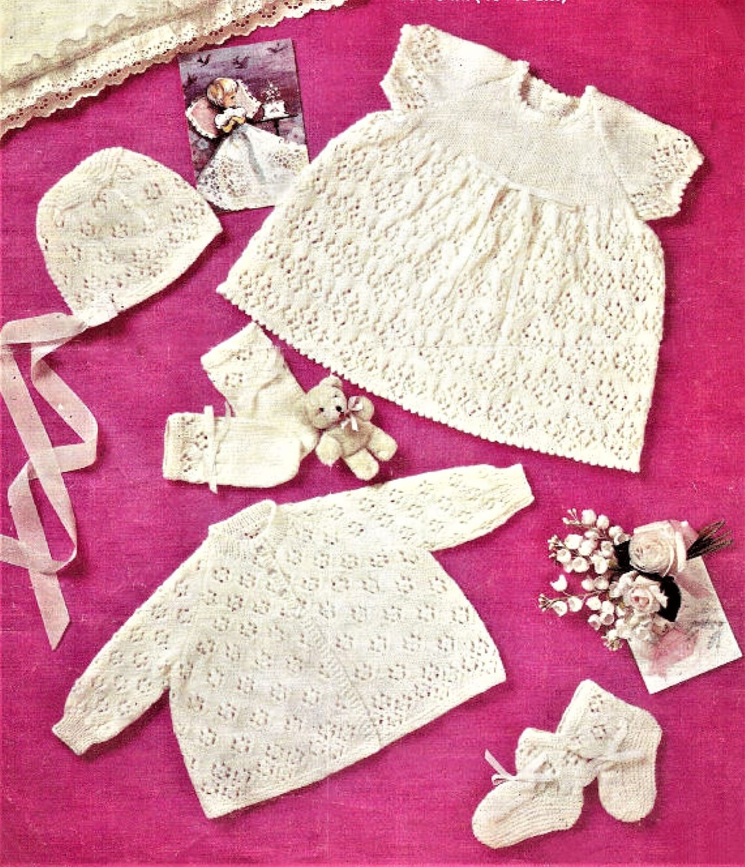 Baby Strickmuster, Mütze, Mütze, Handschuhe, Kleid, Mantel, 4-fädige ...