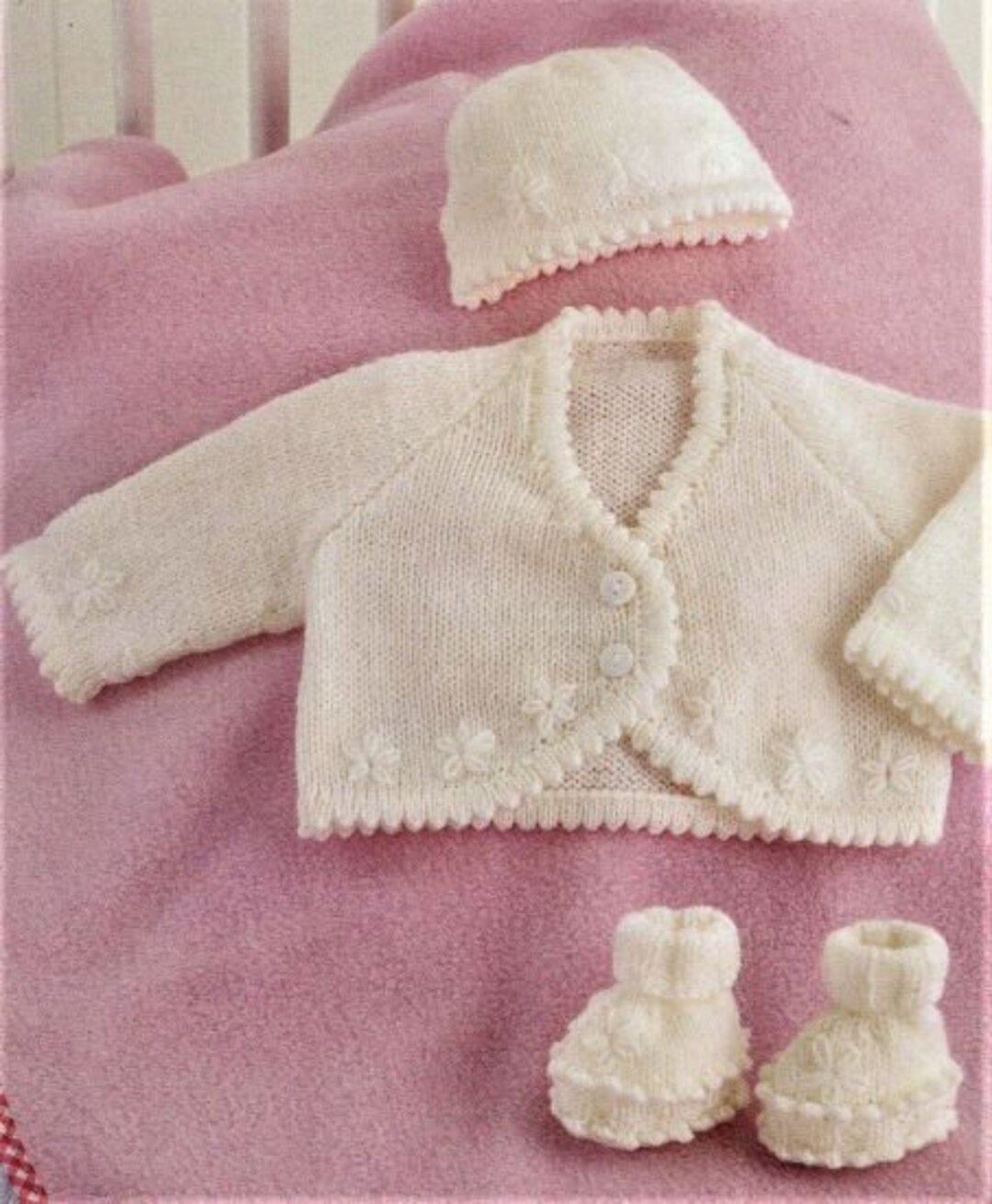 Baby Knitting Pattern - Beanie, Cardigan, and Bootees, Size Premature ...