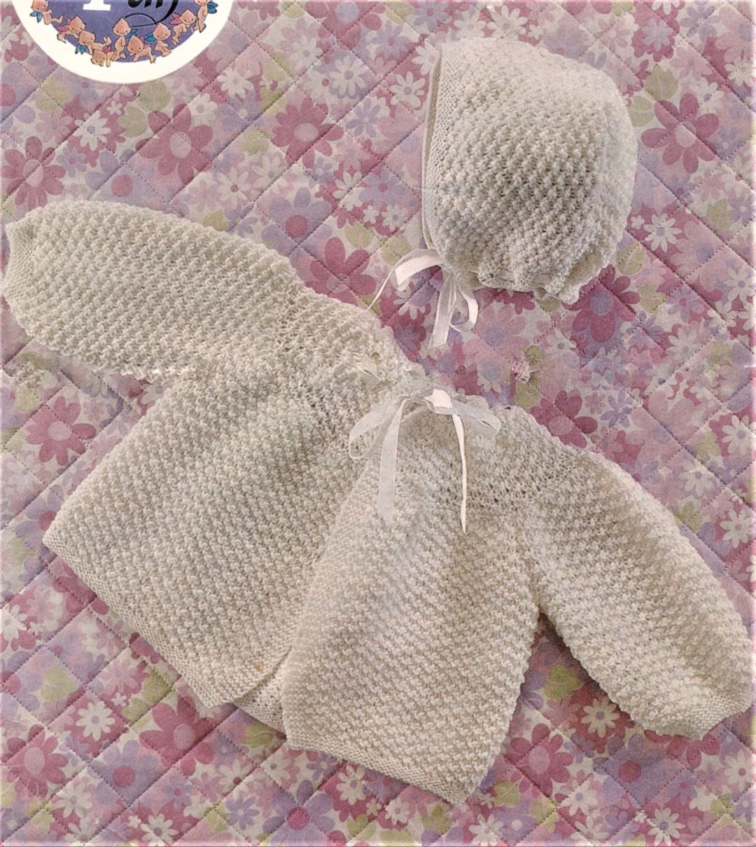 Baby Knitting Pattern, Little White Coat and Bonnet, Size 18 to 20 Inch ...
