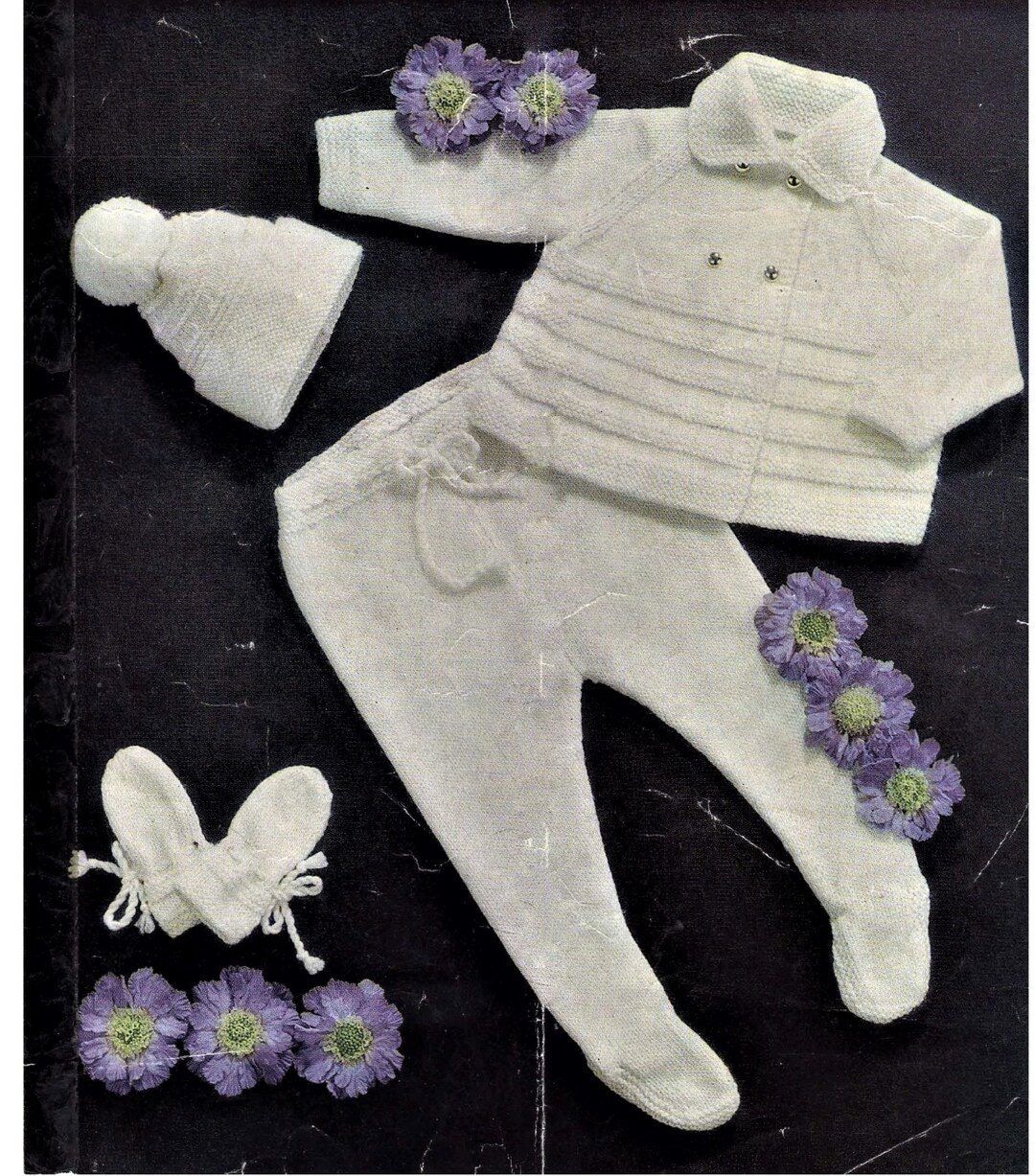 Baby Knitting Pattern, Pram Suit, Size 18 to 22 Inch Chest, Double Knit ...