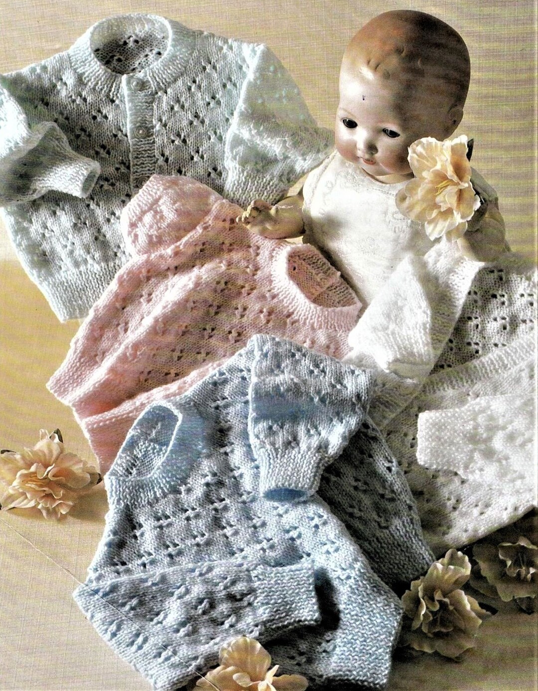Baby Knitting Pattern, Lace Cardigan and Jumper, Size 12 to 26 Inch ...