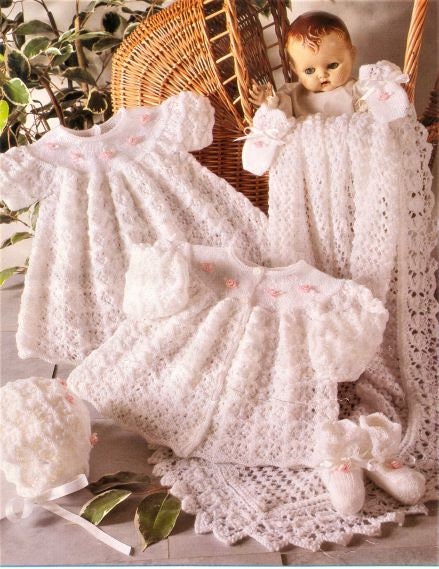 3 Ply Baby Layette Knitting Pattern, Size 12 to 18 Inch Chest, Instant ...