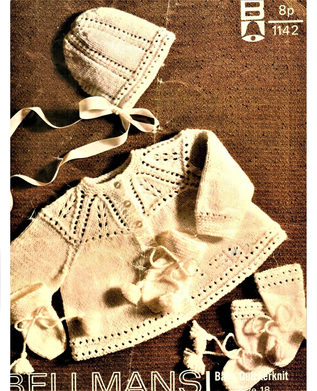 Baby Knitting Pattern, Matinee Set, Size 18 Inch Chest, Double Knitting ...