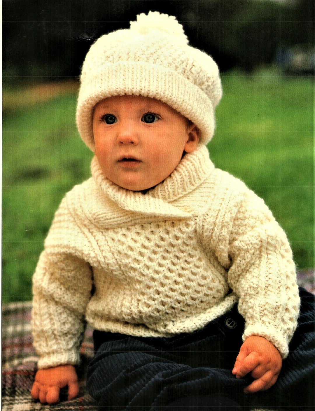 Baby Knitting Pattern, Aran Jumper and Hat, Size 18 to 24 Inch Chest ...