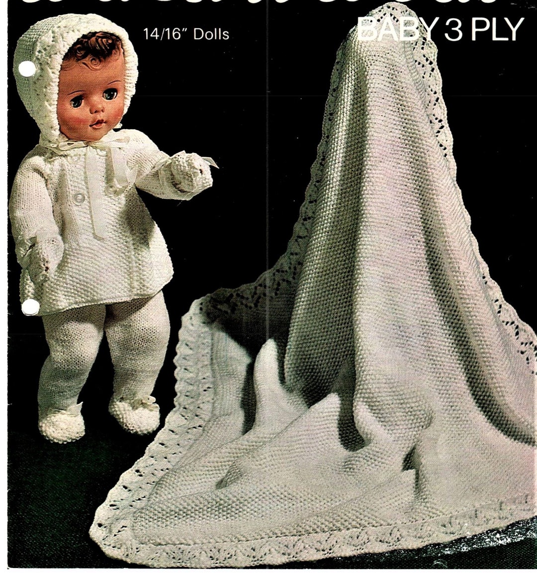 Doll Clothes Knitting Pattern, Pram Set, Size 14 and 16 Inch Doll, 3 ...