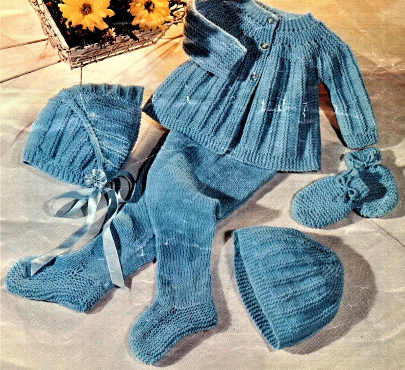 Baby Knitting Pattern, Complete Set, Size 18 and 20 Inch Chest, Quick ...