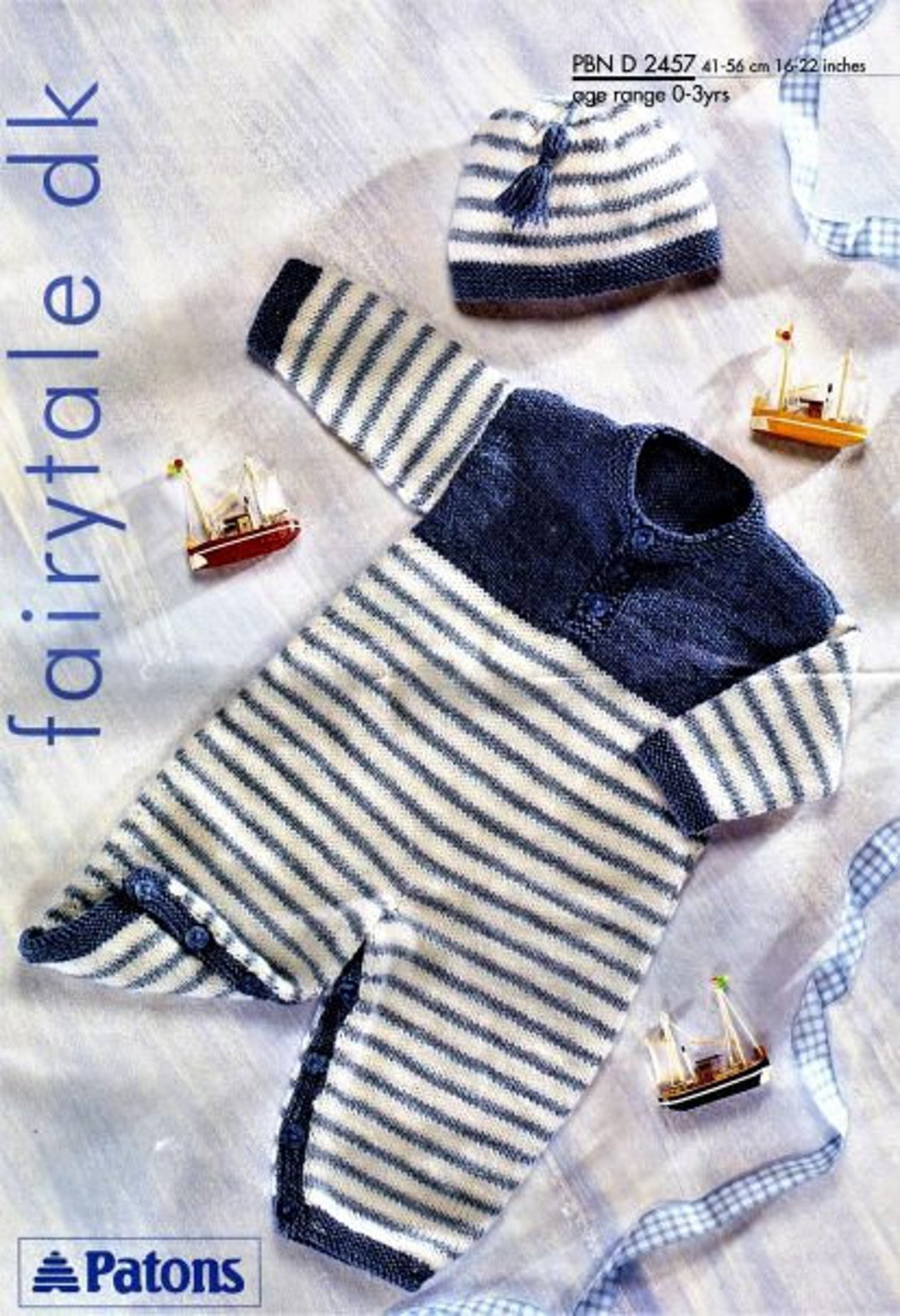 Babies Playsuit and Hat Knitting Pattern, 16 to 22 Inch, Double ...
