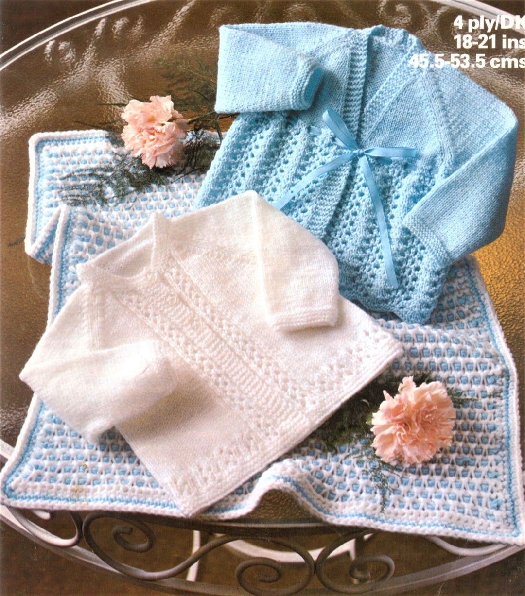Baby Knitting Pattern, Jackets and Pram Cover, 4 Ply and Double Knit ...