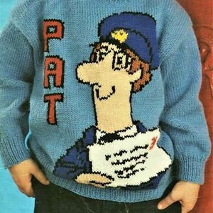 Kids Postman Pat Jumper Knitting Pattern, Size 22 to 28 Inch Chest ...