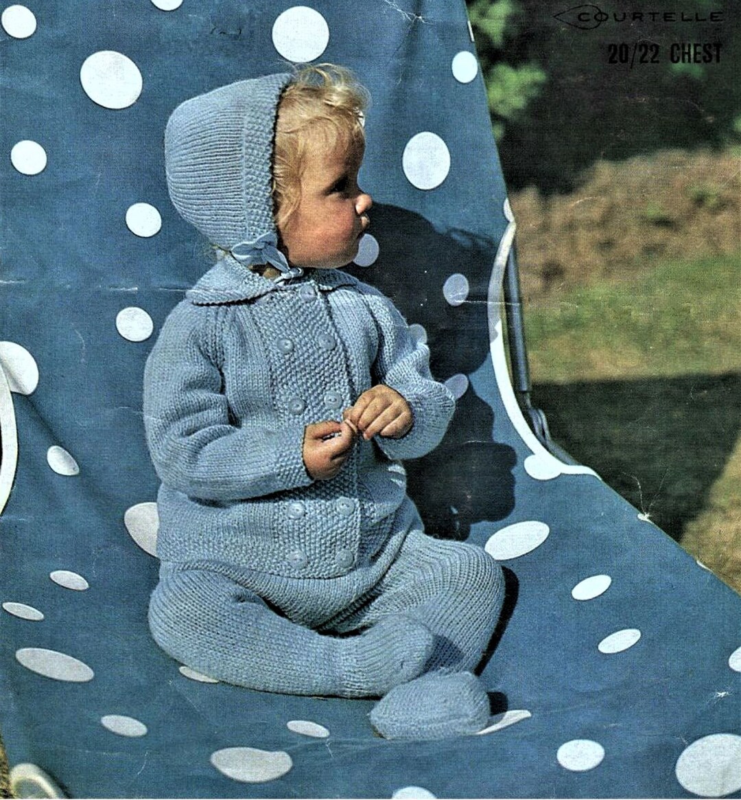 Baby Knitting Pattern, Pram Suit, Size 20 and 22 Inch, Double Knitting ...