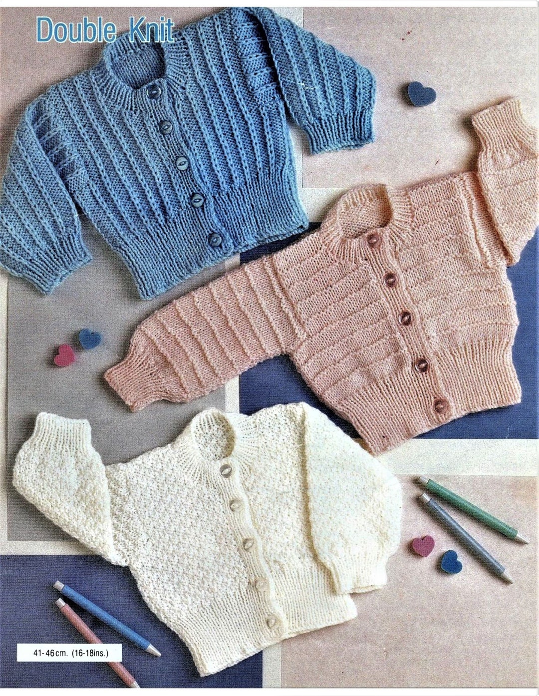 Baby Knitting Pattern, Cardigan, Size 16 to 18 Inch Chest, Double ...