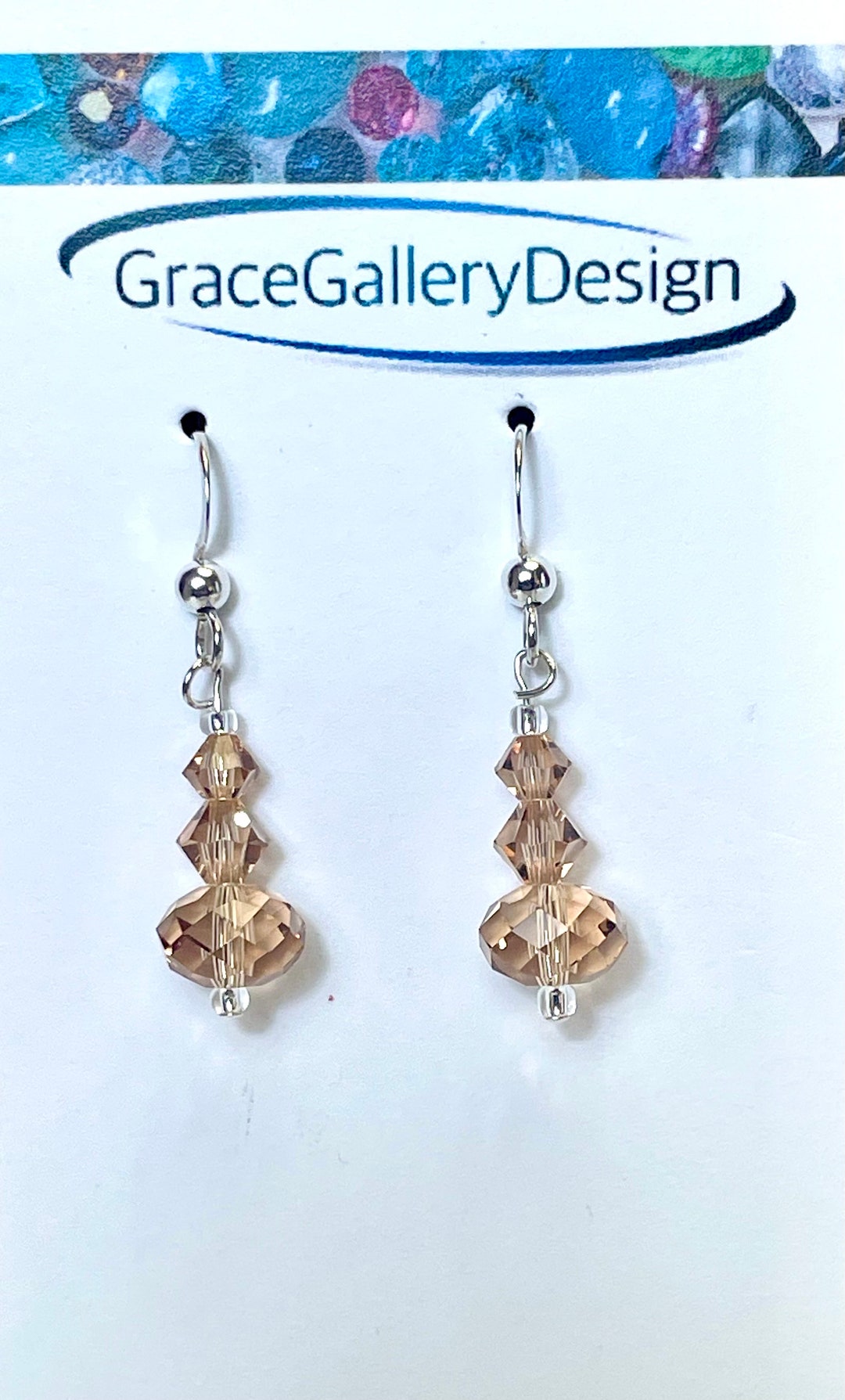 Echte Swarovski Kristall beige diagonal Rondelle gestapelt Ohrringe ...