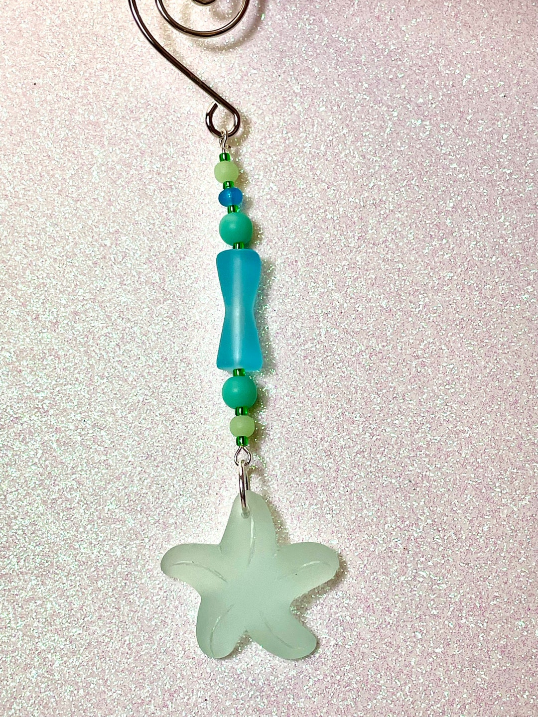 Light Aqua Sea Star Glass Ornament. Starfish Suncatcher. Tumbled ...