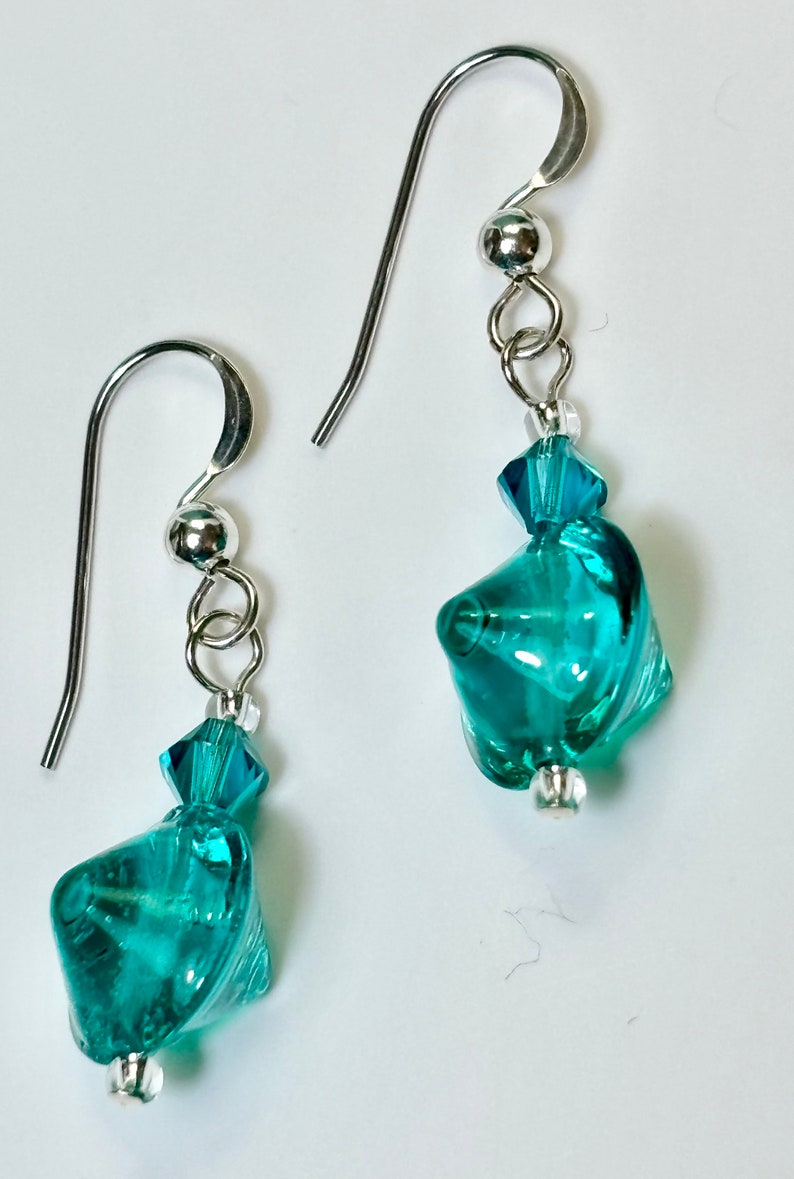 Authentic Venetian Murano Glass Teal Green Bicone Earrings. Sterling ...