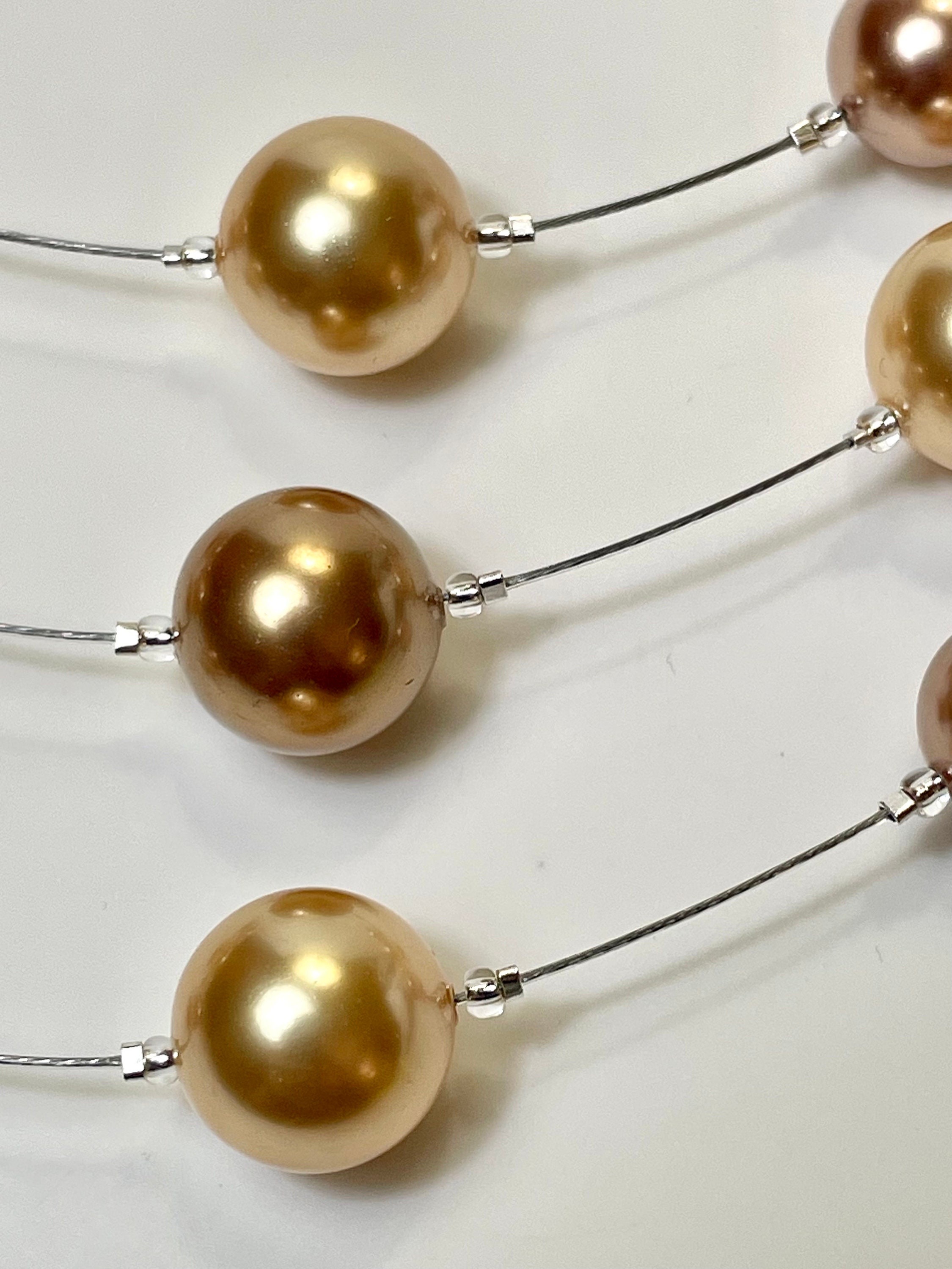 Swarovski Pearl Triple Necklace Shades of Gold. Elegant 3 Strand ...