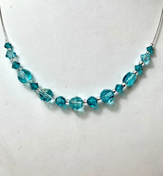 16 Turquoise Genuine Swarovski Crystal centerstage Necklace. Formal Necklace. Wedding. Sparkly. Ocean Lover Colors. Wedding. Etsy