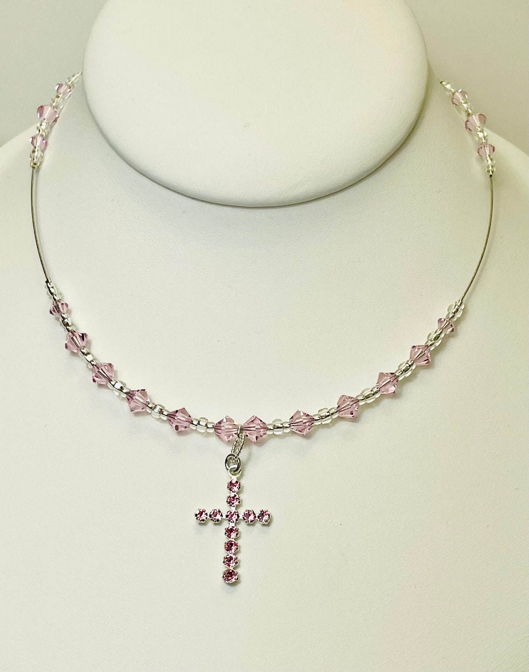 Light Pink Genuine Swarovski Rhinestone Cross “centerstage” Necklace ...
