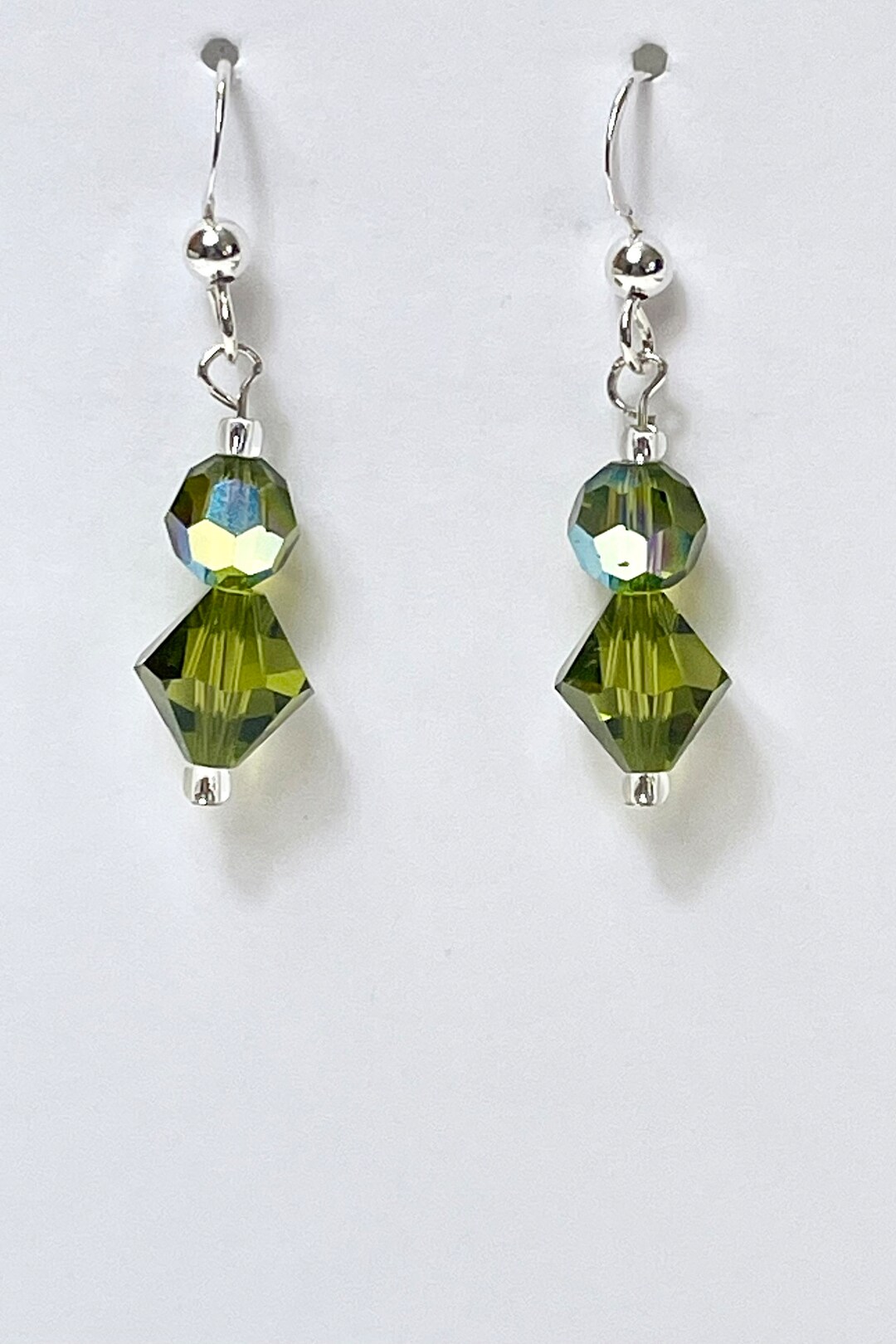 Swarovski Crystal Olive Green Earrings, Sterling Silver French Hooks - Etsy