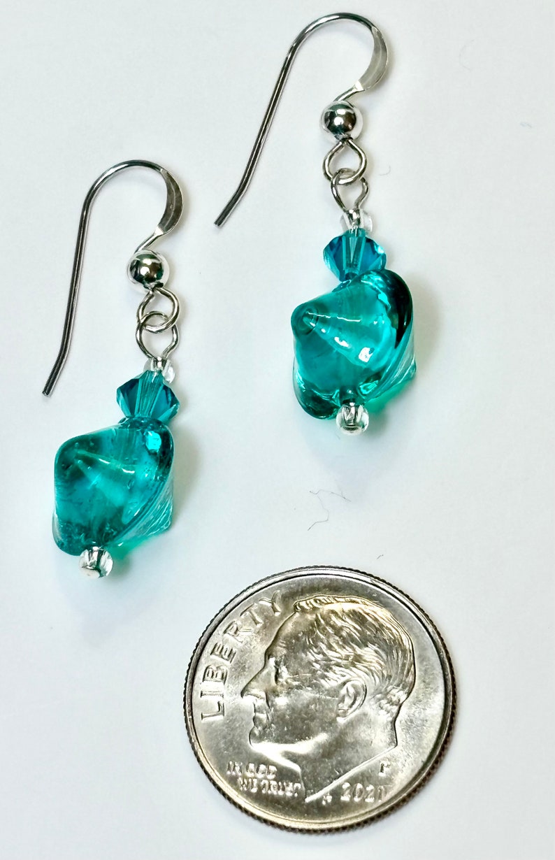 Authentic Venetian Murano Glass Teal Green Bicone Earrings. Sterling ...