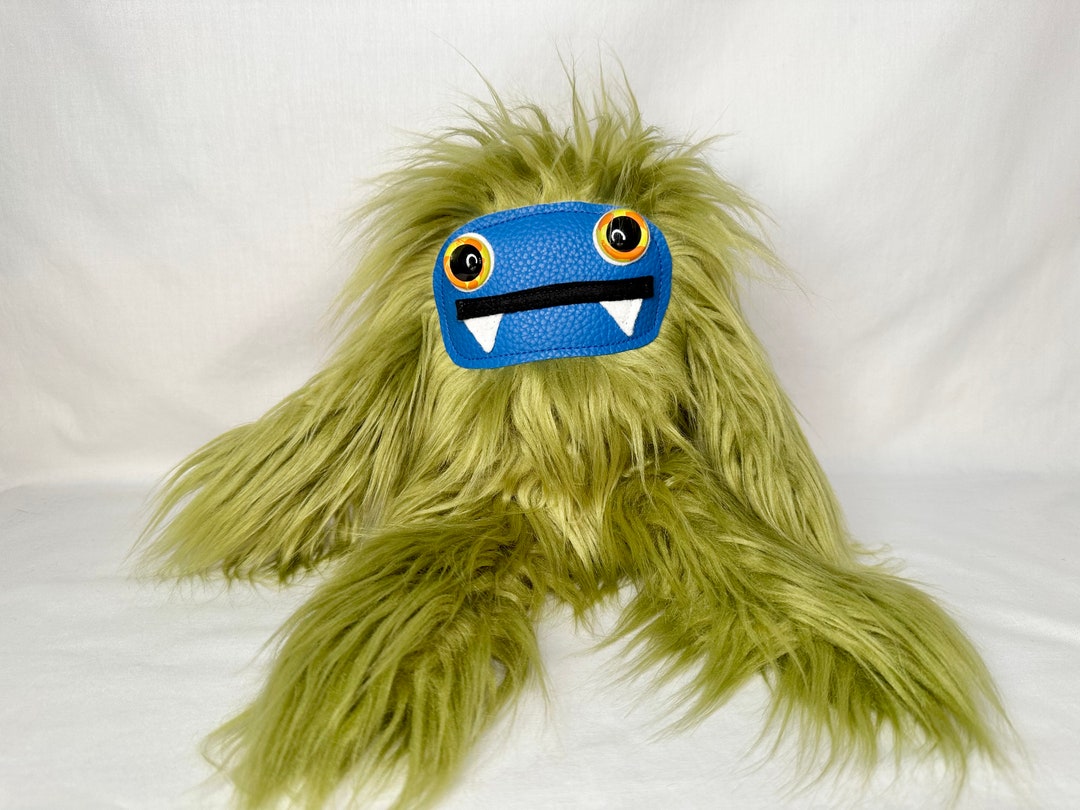 Olly the Furball, Plushie With Olive Green Fur and Yellow and Orange ...