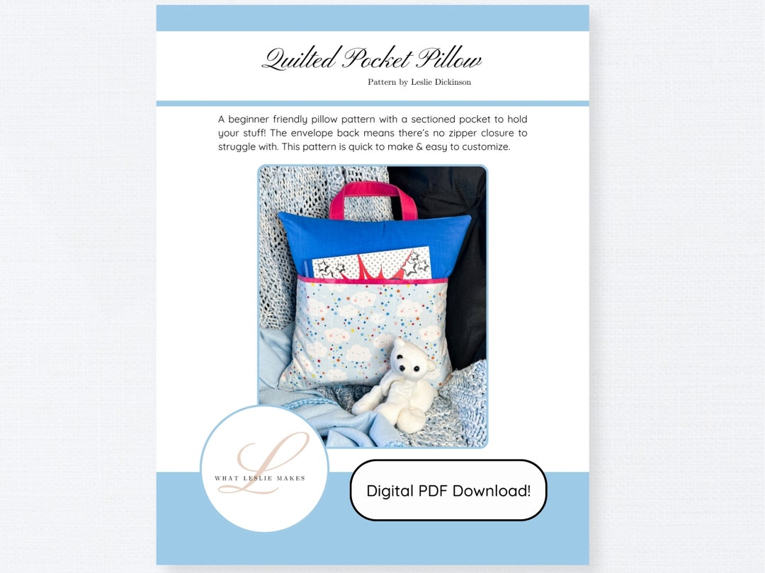 Quilted Pocket Pillow Pattern. DIY Reading Pillow Pattern. Digital Sewing Pattern for Pillow ...