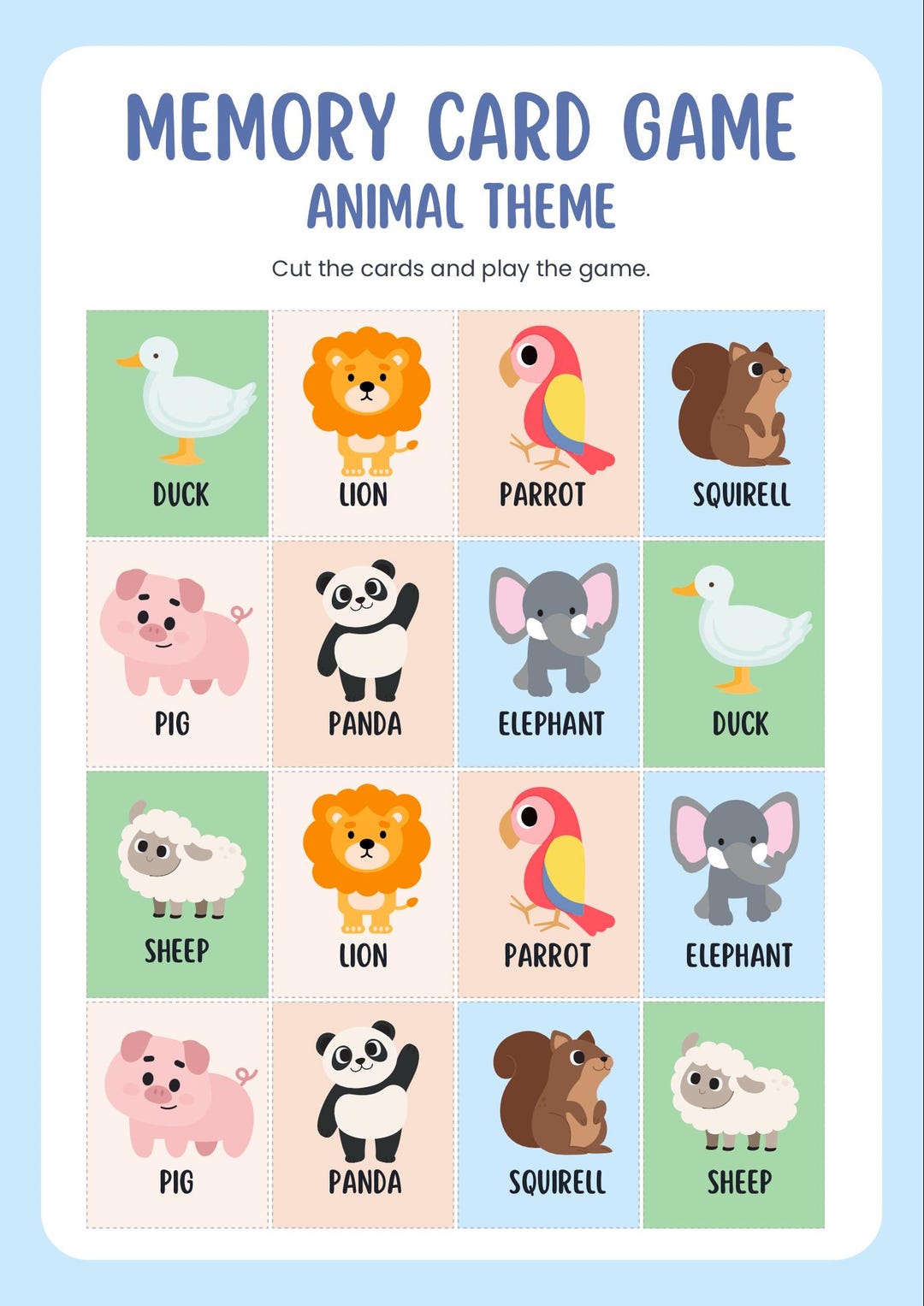 Animal Memory Card Game – Printable Matching Fun for Kids - Etsy
