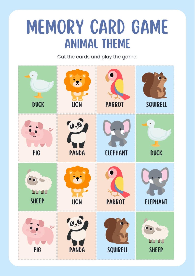 Animal Memory Card Game – Printable Matching Fun for Kids - Etsy