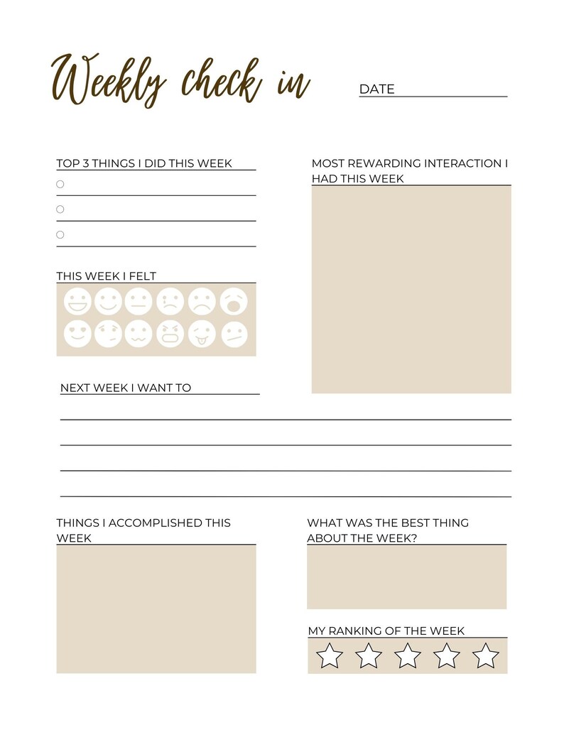 Mental Health Daily and Weekly Check in Journal Worksheet Printable ...
