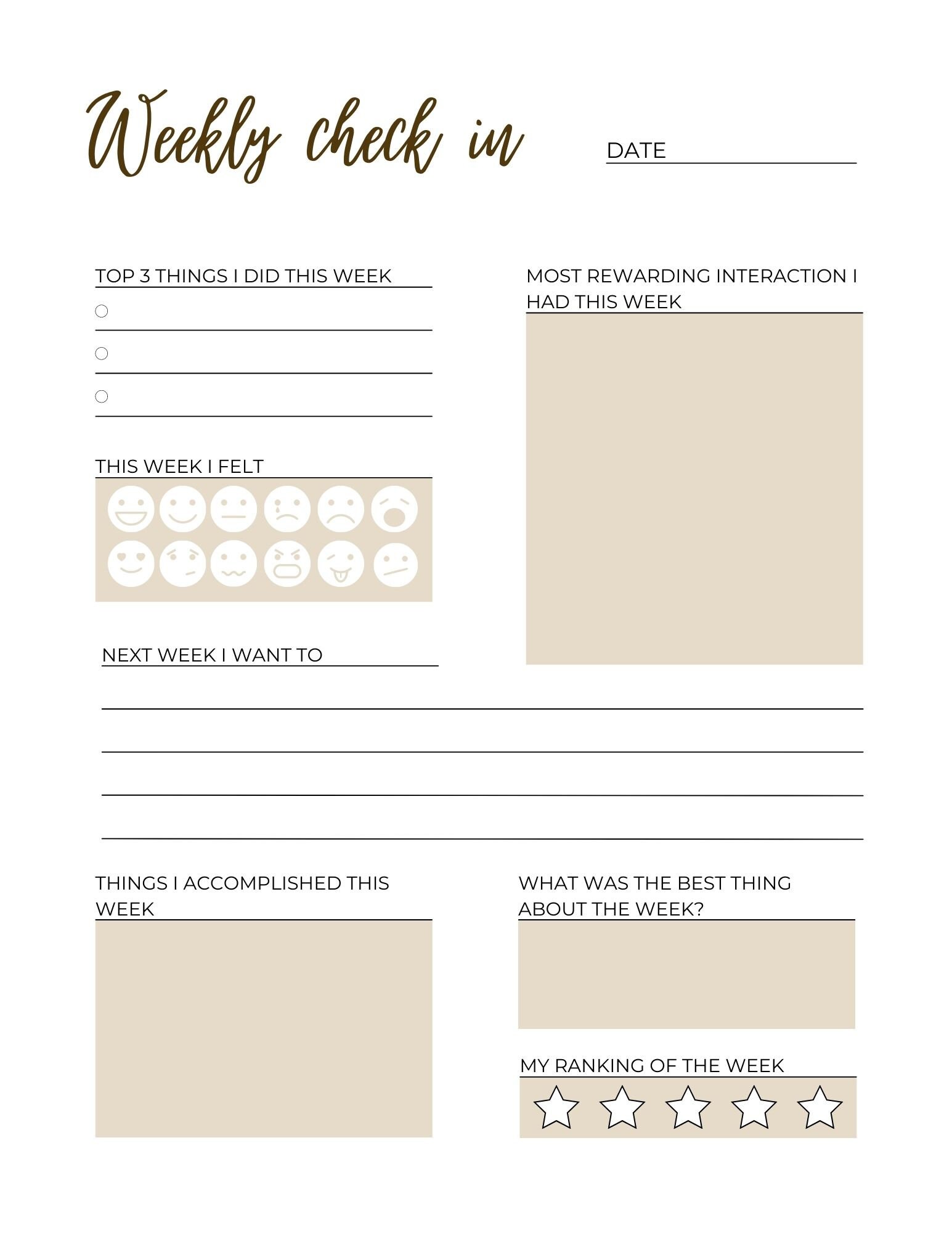 Mental Health Daily and Weekly Check in Journal Worksheet Printable ... Mental Health Daily and Weekly Check in Journal Worksheet Printable ...