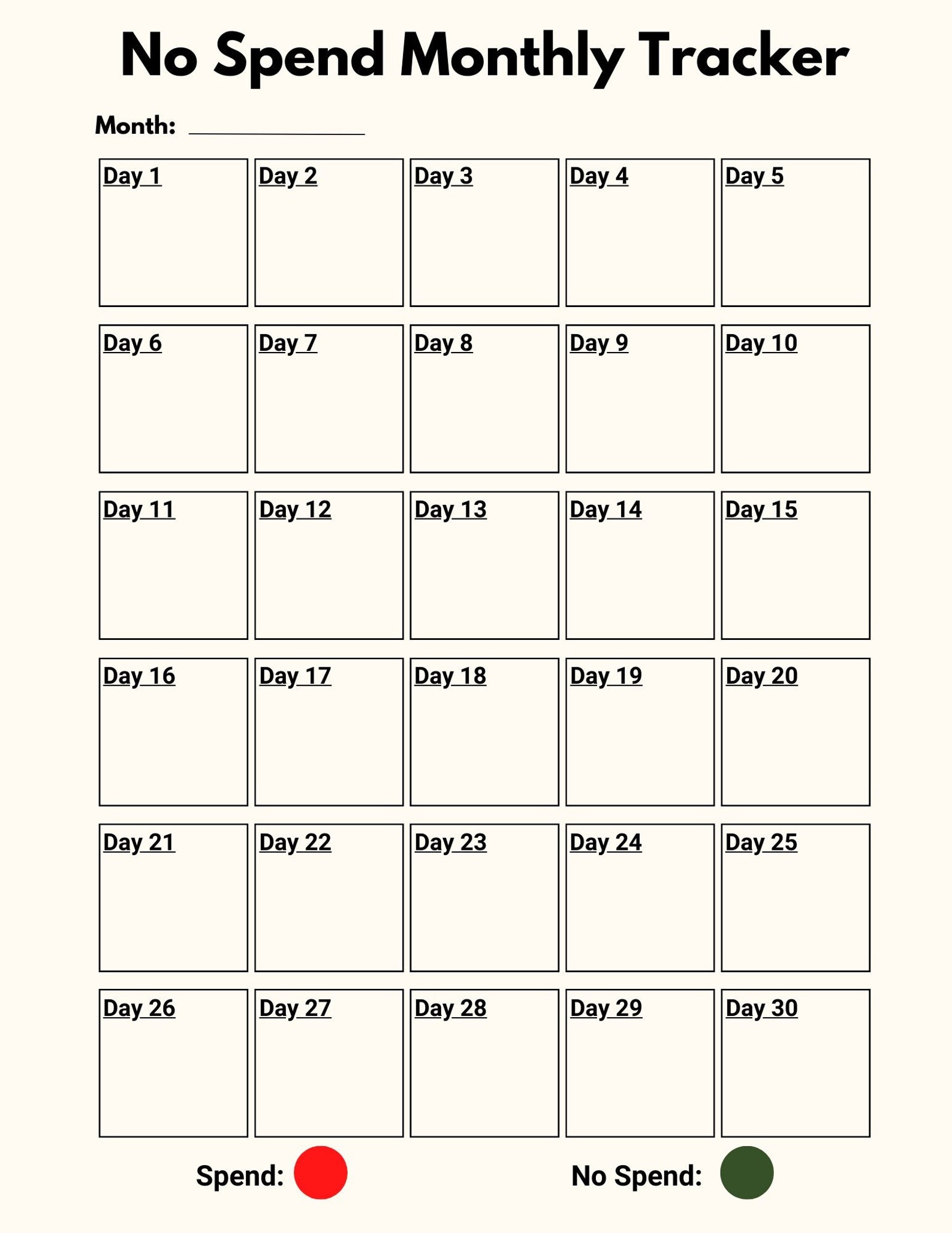 No Spend Monthly Printable Tracker Template -SVG - Etsy