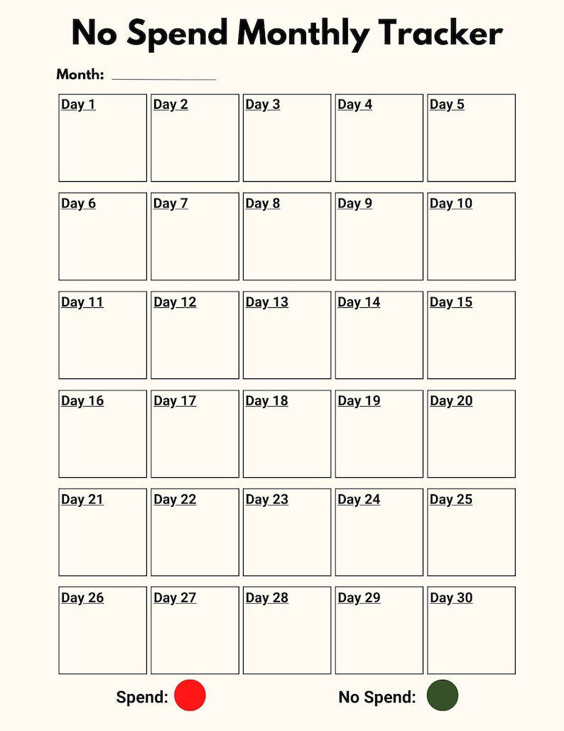 No Spend Monthly Printable Tracker Template -SVG - Etsy