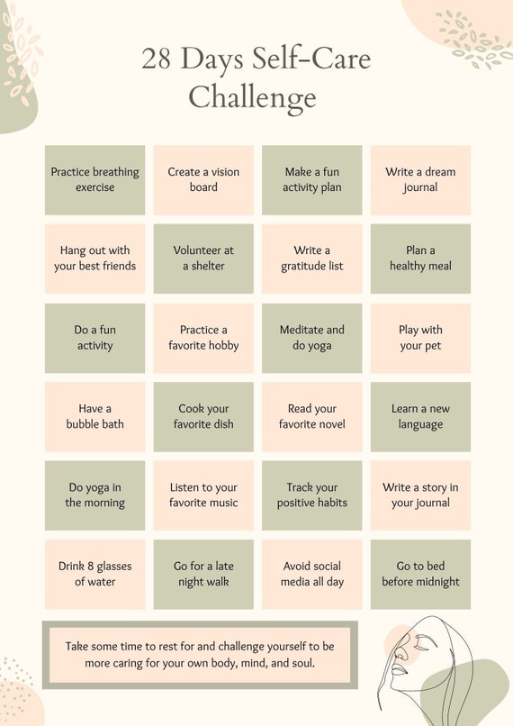 28 Days Self-care Challenge Board - Etsy