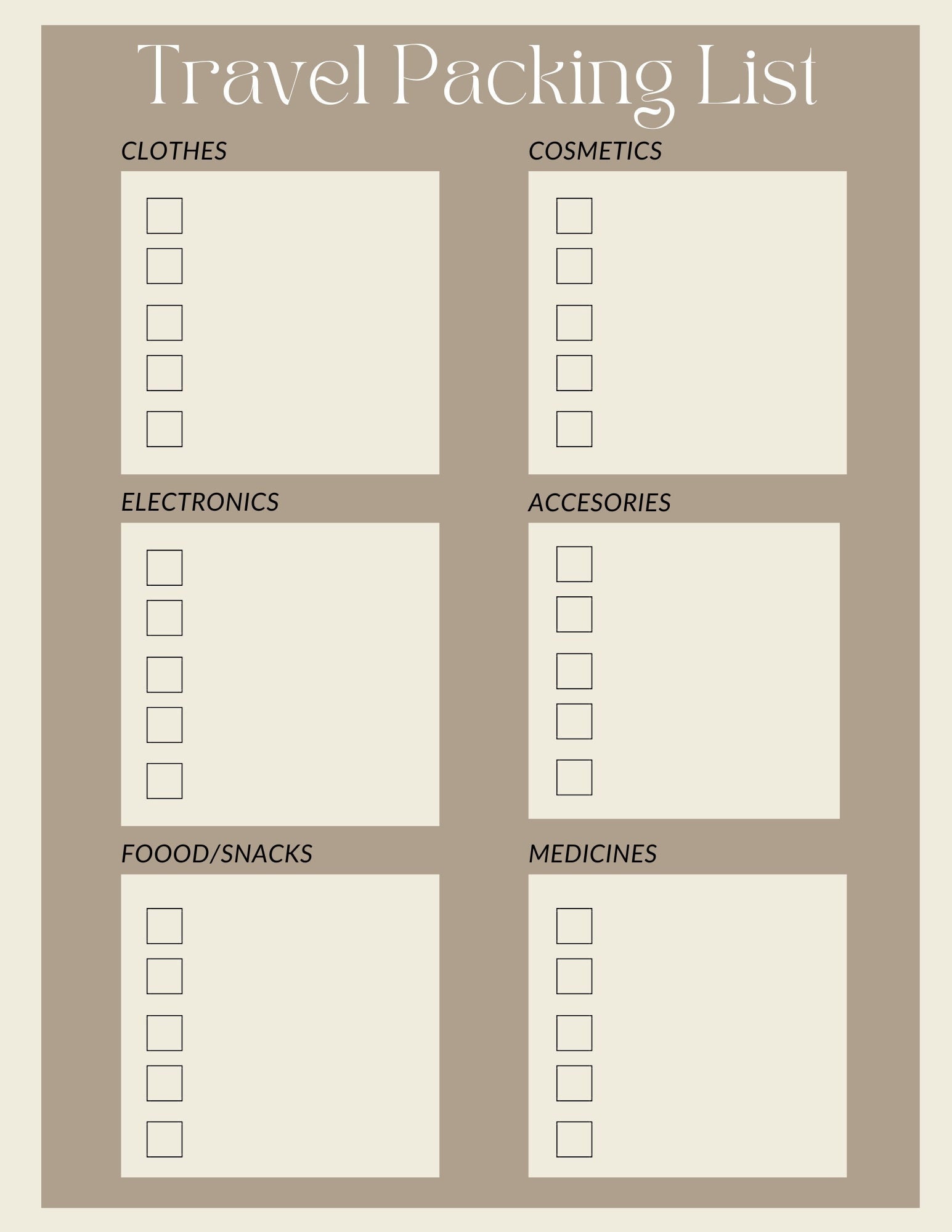 Travel Packing Checklist Printable Template -SVG - Etsy