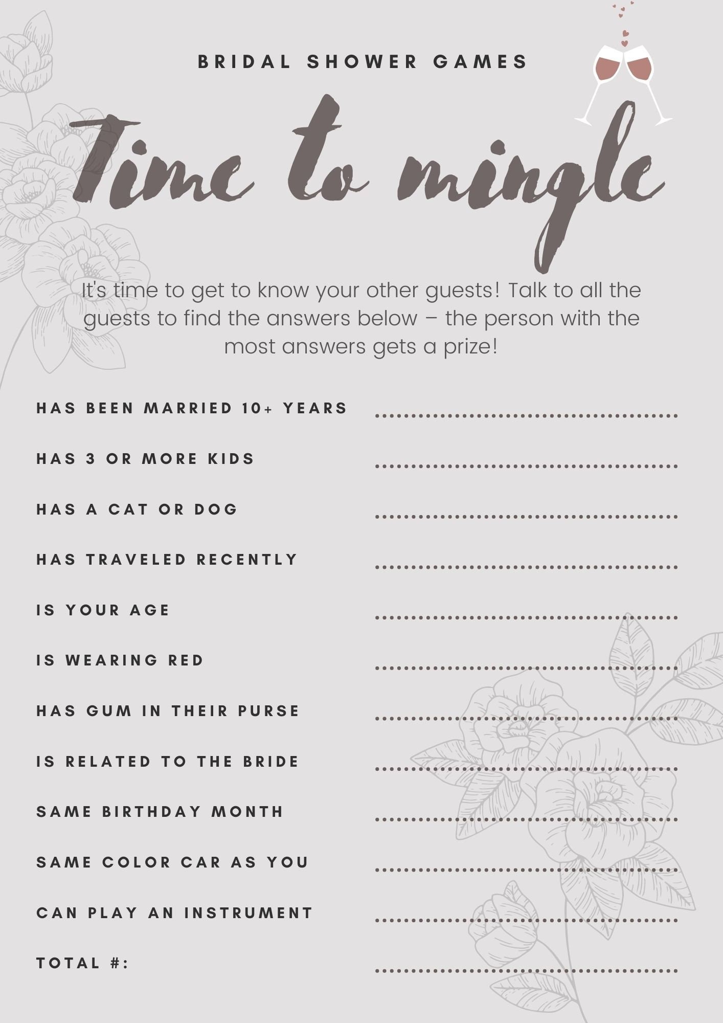 Time to Mingle Bridal Shower Game Printable Worksheet Template SVG - Etsy