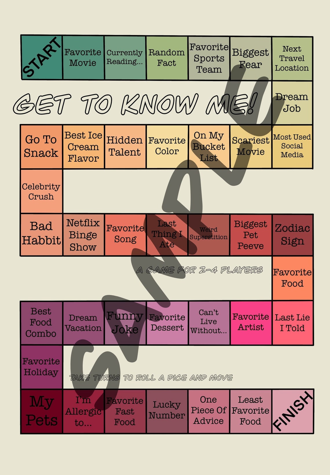 Get to Know Me Printable Board Game Template - Etsy